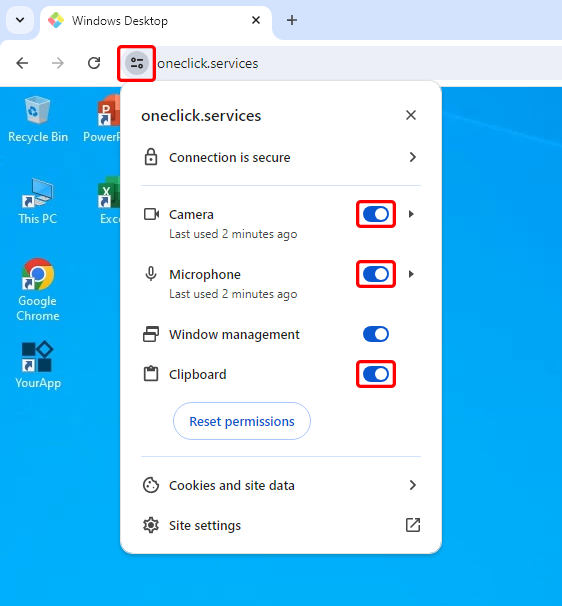 Granting access permissions in the browser | oneclick™ Knowledge Base